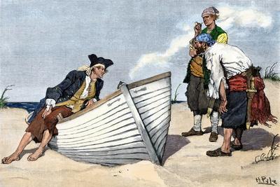 Pirates Chatting around a Canoe on the Beach of a Deserte Island of the ...