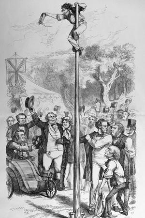'Political Cartoon Depicting Benjamin Disraeli Reaching the Top of the ...