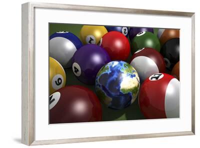 Pool Table with Balls and One of Them as Planet Earth Art Print by ...