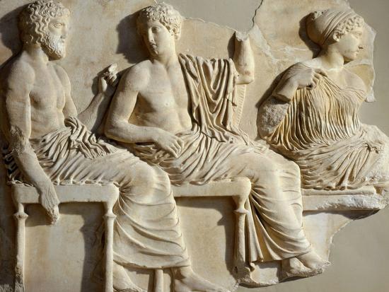 Poseidon, Apollo and Artemis, the Parthenon Frieze (East Side), c. 442-38 BC Classical Greek ...