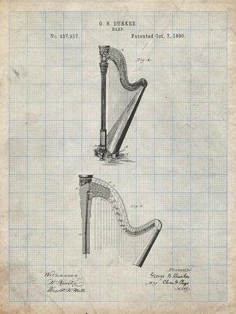 'PP662-Antique Grid Parchment Harp Instrument 1890 Patent Poster ...