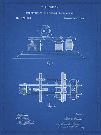 'PP799-Blueprint Edison Printing Telegraph Patent Art' Giclee Print ...