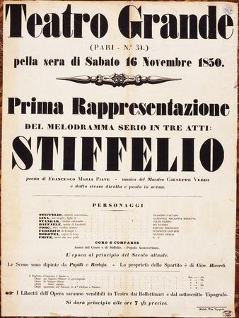 Premiere Poster for the opera Stiffelio by Giuseppe Verdi in Teatro ...