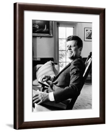 Pres Kennedy Sits in Rocking Chair in Oval Office of White House on ...