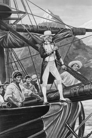 'Print of Captain James Cook on the Prow of His Sailing Ship' Giclee ...