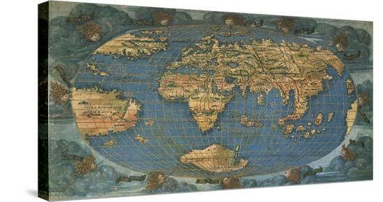 World Map on Oval Projection, Created in Florence Circa 1508 Giclee ...