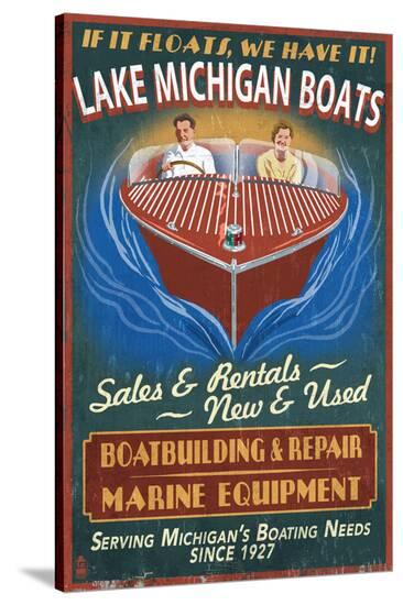 Lake Michigan, Michigan - Boat Shop Art Print by Lantern Press at Art.com