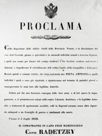 'Proclamation of Field Marshal Radetzky Granting Amnesty to ...