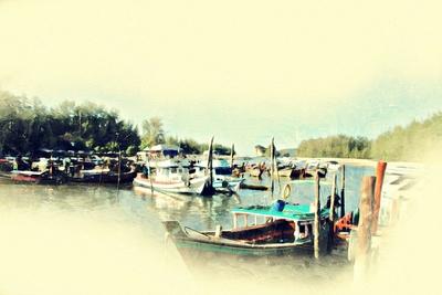 'Abstract Fishing Boat on Sea Watercolor Illustration Painting ...