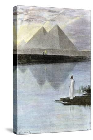 Pyramid of Giza on the Edge of the Nile, Ancient Egypt. 19Th Century ...