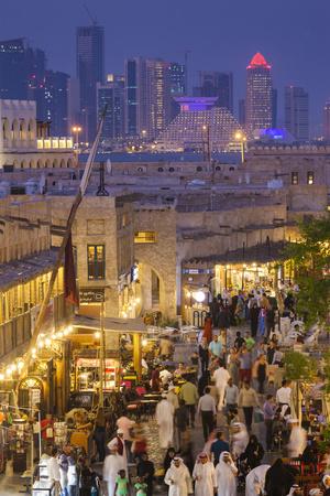 'Qatar, Doha, Souq Waqif, redeveloped bazaar area, elevated view with ...