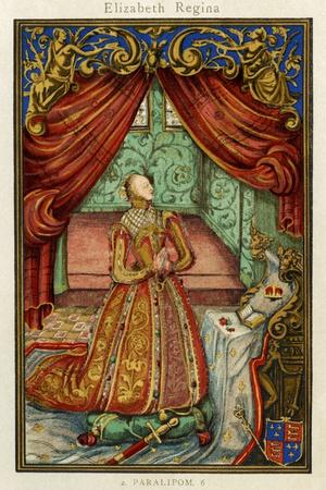 Queen Elizabeth Praying. Colour Lithography, Reproduction of the ...