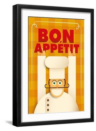 Poster with a Comic Chef. Vector Illustration. Framed Art Print ...