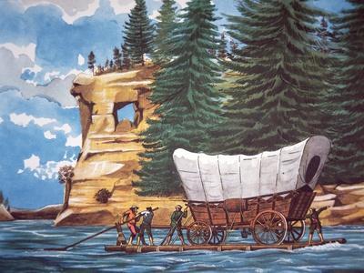 Rafting a Wagon on the Columbia River on the Oregon Trail in 1843 ...