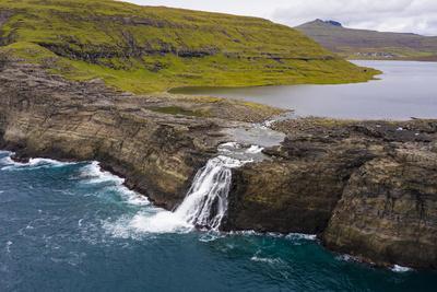 'Faroe Islands. Aerial view Aerial view of Bosdalafossur, a waterfall ...