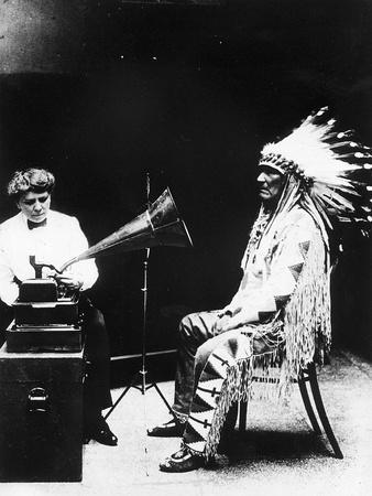 'Recording of Indian Voices with a Phonograph' Photographic Print | Art.com
