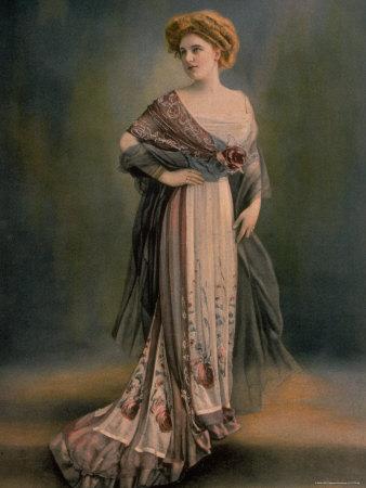 'Red Haired Woman Modeling White, Rose and Blue Gray Chiffon Robe ...