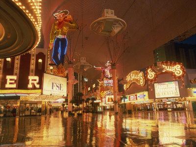 'Reflections of Neon Lights and Signs Along Fremont Street in Las Vegas ...
