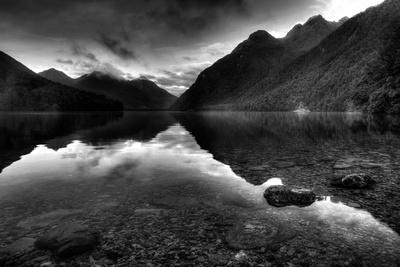 'Reflective Mountain Lake Landscape in Black and White Foreground ...