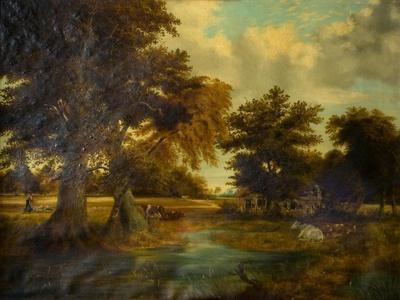 'Landscape with Cattle and Sheep by a Stream (Oil on Canvas)' Giclee ...
