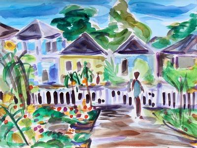 'Bungalows in Santa Rosa, 2017, (Watercolor on Paper)' Giclee Print ...