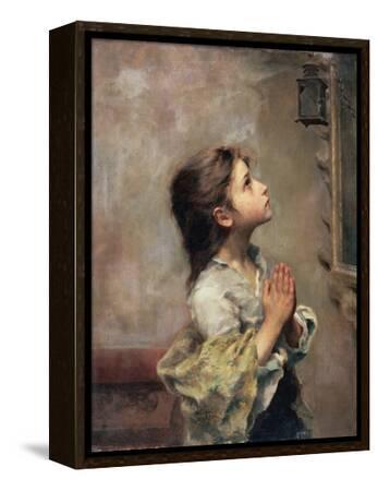 'Praying Girl, Italian Painting of 19th Century' Framed Stretched ...