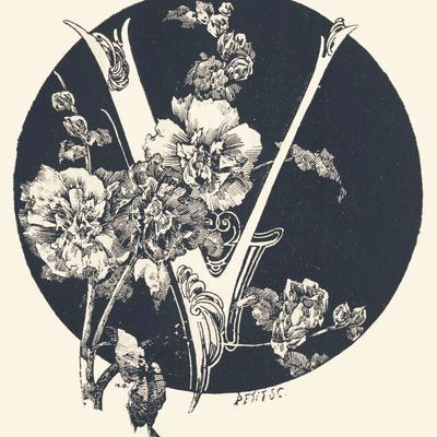 Capital Letter V Decorated with Plant Motifs., 1880 (Engraving) Giclee ...