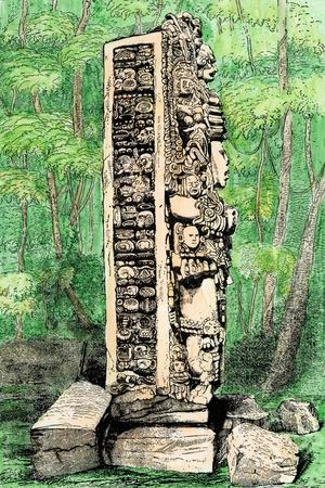'Ruins of a Maya Sculpted Column (15Th-16Th Century), circa 1870 ...