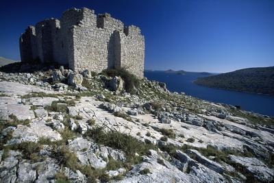 Ruins of Venetian Tower on Mount Tarac, Kornati Islands, Croatia, 15th ...