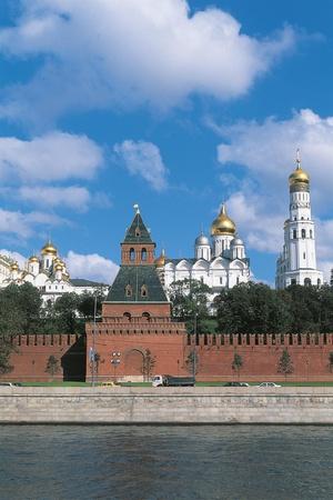 'Russia, Moscow, Kremlin, View of Fortified Citadel and Moskva River ...