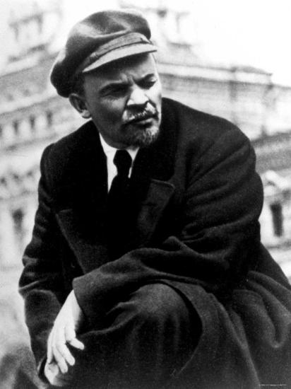 Russian Communist Leader Vladimir Lenin Wearing Cap Outdoors, Reviewing ...