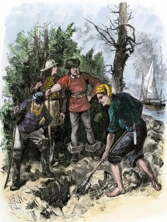 'Sailors Digging for Captain Kidd's Pirate Treasure' Giclee Print | Art.com