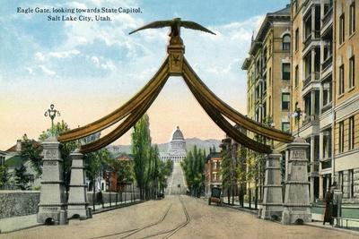 'Salt Lake City, Utah, View of the Eagle Gate Facing the State Capitol ...