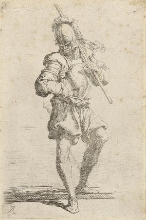 'A Warrior, Holding a Staff over His Shoulder and Stepping off a Low ...