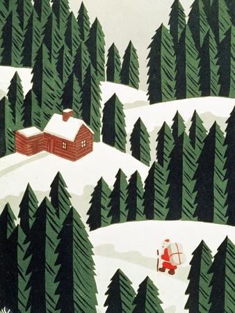 'Santa Delivering Presents, Christmas Card' Giclee Print | Art.com