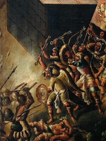 'Screen with Scenes of the Spanish Conquest: Battle Among Aztec and ...