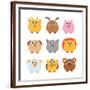 'Set of Cute Animals Rounded Shape. Round Animals. Illustration' Art ...