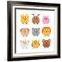 'Set of Cute Animals Rounded Shape. Round Animals. Illustration' Art ...