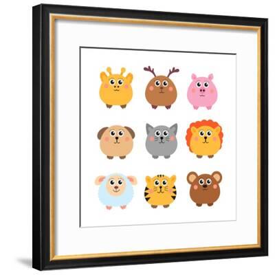 Set of Cute Animals Rounded Shape. Round Animals. Illustration Art ...