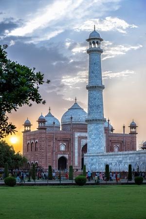 India, Uttar Pradesh, Agra. Taj Mahal, side vertical view of Main gate ...