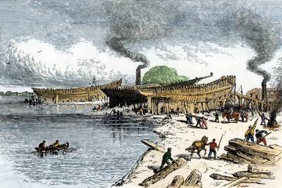 Ship Construction in North American Colonies. 19Th Century Colour ...