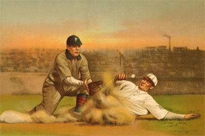 'Sliding into Third, Baseball Poster' Art Print | Art.com