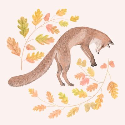 'Jumping Fox, Fall Leaves' Art Print - Stacy Hsu | Art.com