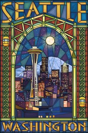 'Stained Glass Window - Seattle, WA' Art Print - Lantern Press | Art.com