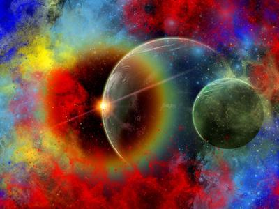 'A Distant Alien World And It's Moon Surrounded by Nebulous Gas Clouds ...