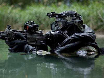 'Special Forces Combat Diver Takes a Look at His Compass' Photographic ...