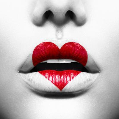 'Beauty Sexy Lips with Heart Shape Paint. Love Concept. Kiss ...