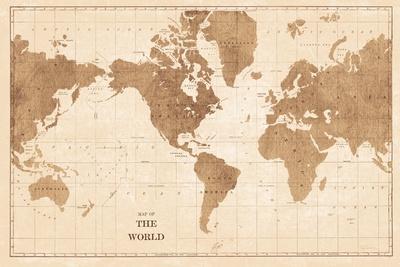 'World Map Sepia No Words' Art Print - Sue Schlabach | Art.com