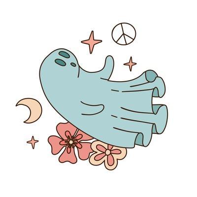 'Retro 70S 60S Hippie Groovy Halloween White Sheet Spook Isolated on ...