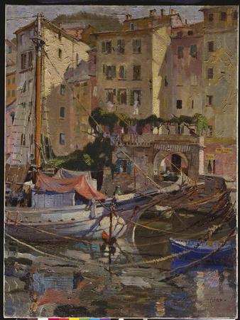 'The Charcoal Boat, Camogli, Italy (Oil on Canvas)' Giclee Print ...